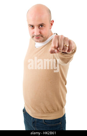 happy man point finger on box after shopping sale, purchase Stock Photo ...