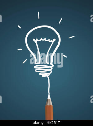 drawing idea pencil and light bulb concept outside the box as creative ...