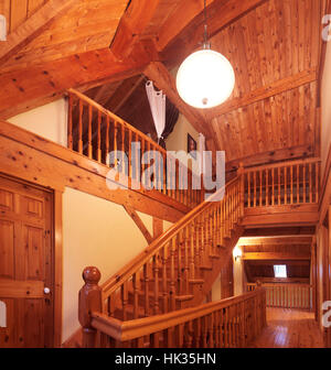 Timber-frame cottage style Canadian country house hall interior with a ...