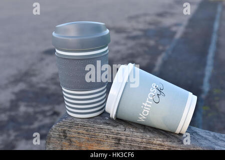 Waitrose disposable and reusable take away coffee cup and travel mug in ...