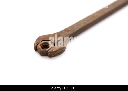 rusty nut and spanner on a white background Stock Photo - Alamy