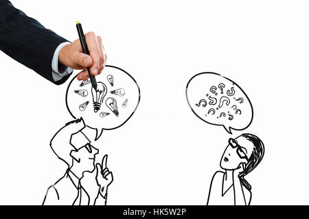 Close up of hand drawing dialogue between two on black wall Stock Photo ...
