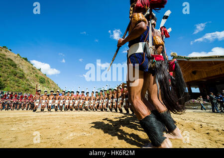 Warrior of the Khiamniungan tribe perform ritual dances at Hornbill ...