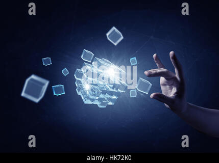 Businessman hand touch cube as symbol of problem solving Stock Photo ...