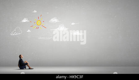 Bored young businesswoman sitting alone on top Stock Photo - Alamy