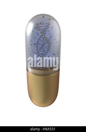 DNA inside a medical capsules. Genetic Medicine concept. 3d render ...