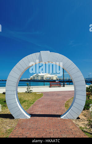 Moongate arch at King's Wharf, Bermuda, under which couples will kiss ...