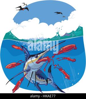 Blue marlin fish animal, vector. Fishing and yachting sport t-shirt ...