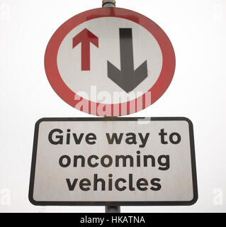 Road sign of oncoming vehicles have to give way Stock Photo - Alamy