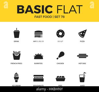 Donuts flat icons. Donut and coffee shop vector elements. Set of snack ...