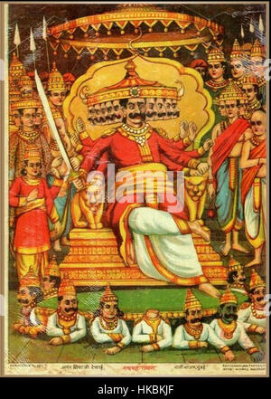 This painting depicts the Hindu epic Ramayana, showing Hanuman leading ...