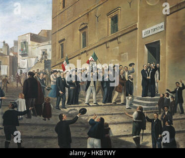 An oil painting depicting Giuseppe Garibaldi's defeat by Italian troops ...