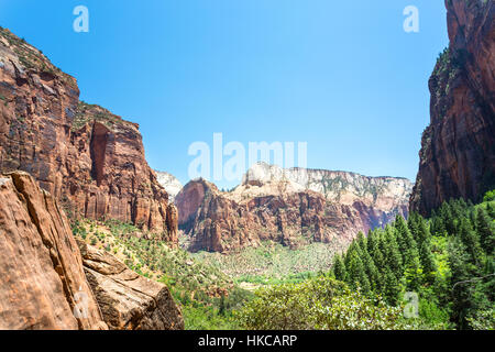 Red rocks nature landscape against blue sky on background at Zion ...