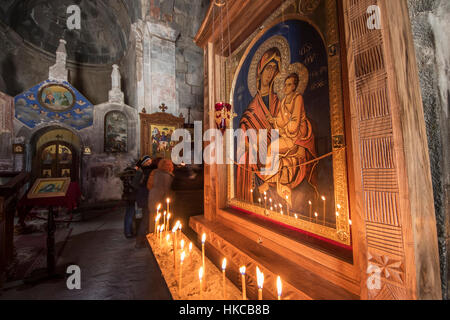 Interior of 14th century Gergeti Trinity Church also Tsminda Sameba ...