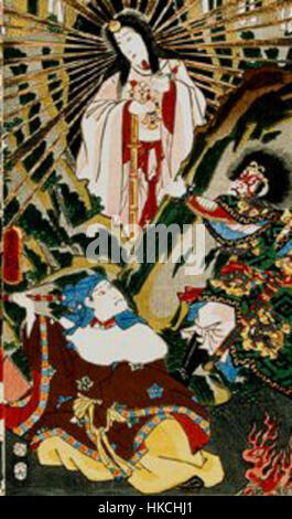 . An image of the Japanese Sun goddess Amaterasu emerging from a cave ...
