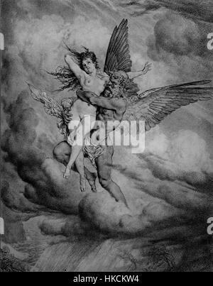 A dynamic scene featuring mythological figures, including gods and ...