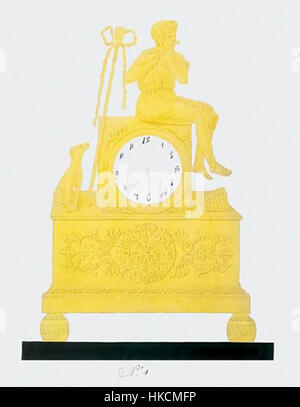 This sketch depicts a French Empire style clock, symbolizing Chronos ...