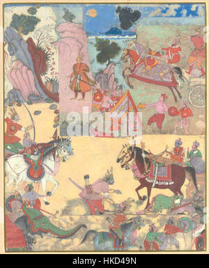 In this scene from the Mahabharata, Arjuna embraces his son Babruvahana ...