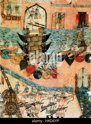 This illustration depicts the Mongol siege of Baghdad in 1258. The ...