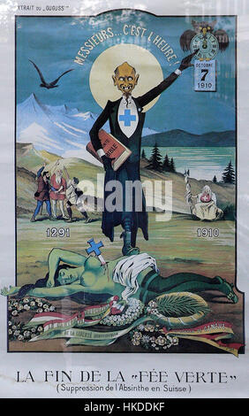 This is a historical poster (affiche) promoting absinthe, a highly ...