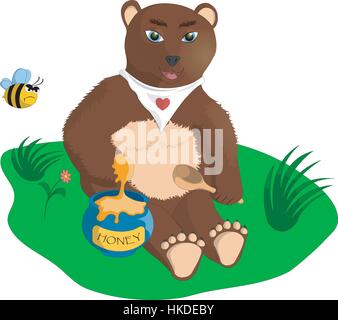 Cute teddy bear eating honey with a bird friend in the forest coloring ...