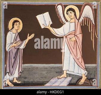 This image depicts a biblical scene where an angel leads Lot and his ...