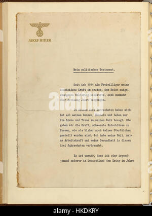The 'Political Testament of Adolph Hitler,' written in 1945, is a ...