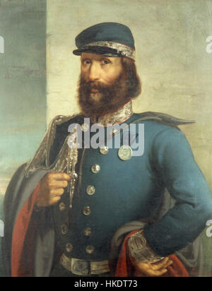 This historical painting depicts *Giuseppe Garibaldi*, the Italian ...