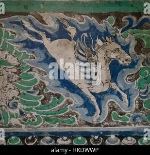 China: Fresco of a winged horse, Cave 10, Yulin Caves, Western Xia ...