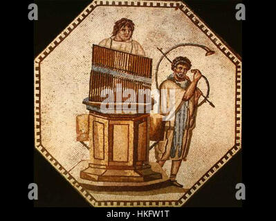The cornu, an ancient Roman musical instrument, is depicted alongside a ...