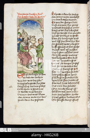 This medieval manuscript illustration from the *Gesta Romanorum*, a ...