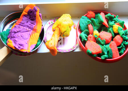 Play plates with pretend food made by children out of colorful ...