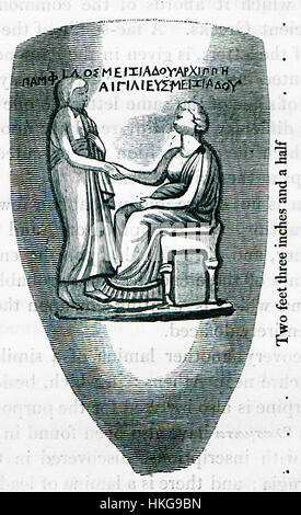 This funerary monument, shaped like a hydria, depicts a funerary ...