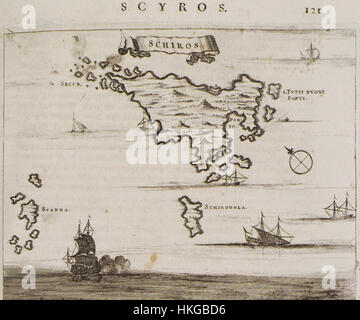 This painting from 1688 by Olfert Dapper shows a detailed view of the castle and town of Zante ...