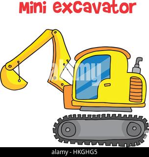 Yellow mini excavator icon. Flat illustration of yellow mini excavator ...