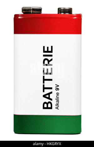 9 Volt block battery isolated on white background Stock Photo - Alamy