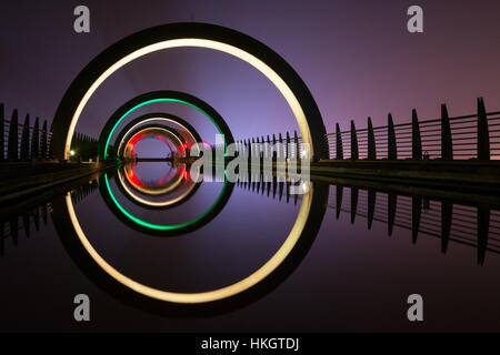 Reflections of The Falkirk Wheel at night Stock Photo - Alamy