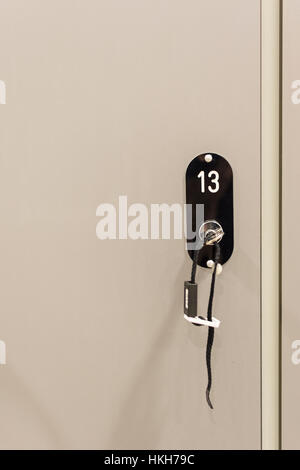 Grey Cabinets with Numbered Locks and Keys in School, Gym or Locker ...