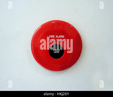 Push button switch fire alarm box on cement wall for warning and ...