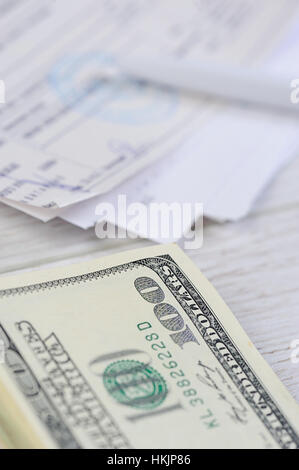 Close up of empty table with bills and documents Stock Photo - Alamy