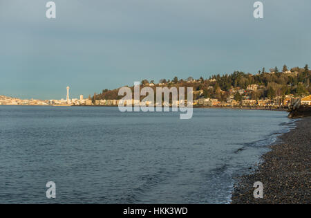 A view of Alki Beach in West Seattle, Washington on a windy day Stock ...