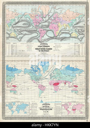 1870 Johnson Climate Map of the World w- Physical Map, Tidal Map, Races ...
