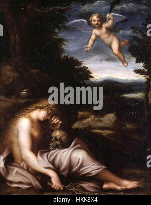 The painting depicts Mary Magdalene as a penitent sinner, portraying ...