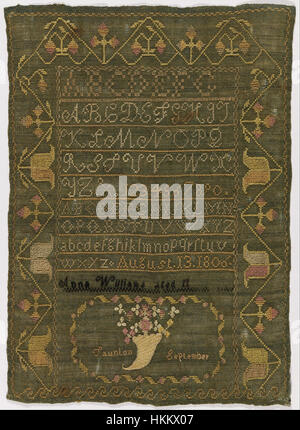 Embroidered sampler demonstrating fine needlework, decorative motifs ...