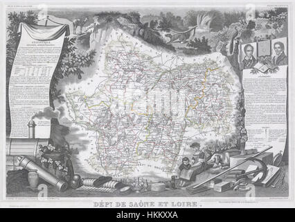 This 1847 topographic map of Saône-et-Loire, France, details geographic ...