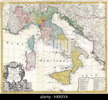 The 1742 Homann Heirs Map of Italy is an antique geographical map that ...