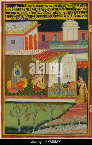 This painting from the Barahmasa series depicts the month of Sravana ...
