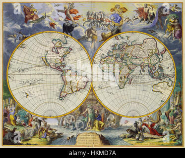 17th century Map of the World Hemispheres, Nova Orbis Tabula Stock Photo - Alamy