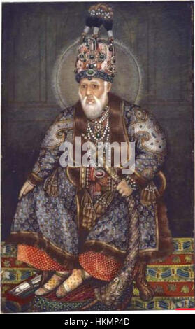 This artwork depicts Akbar II, the 19th-century Mughal Emperor ...