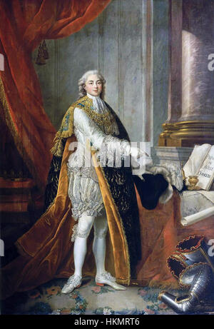 This artwork showcases King Louis XVIII dressed in royal robes ...